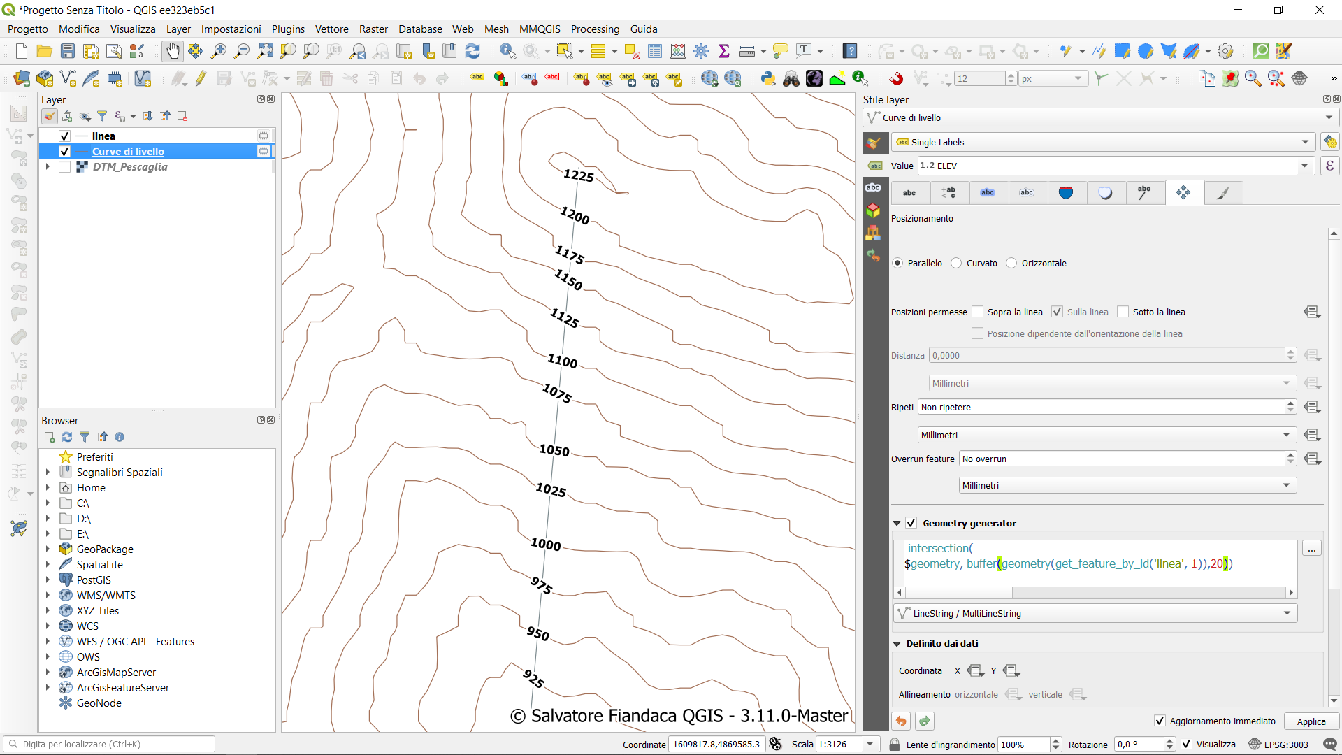 QGIS come allineare le etichette delle isoipse | pigrecoinfinito